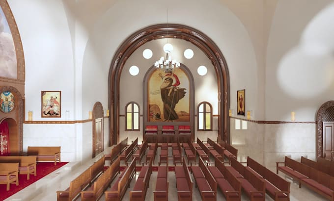 Remodel 3d church interior, temple design, shul render,synagogue ...