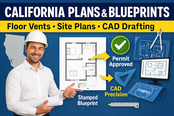 Draw california floor vent plan, stamped blueprint permit site plan and ...