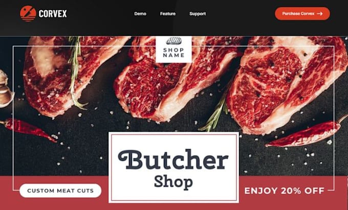 Design butcher shopify store restaurant website seafood meat store by ...