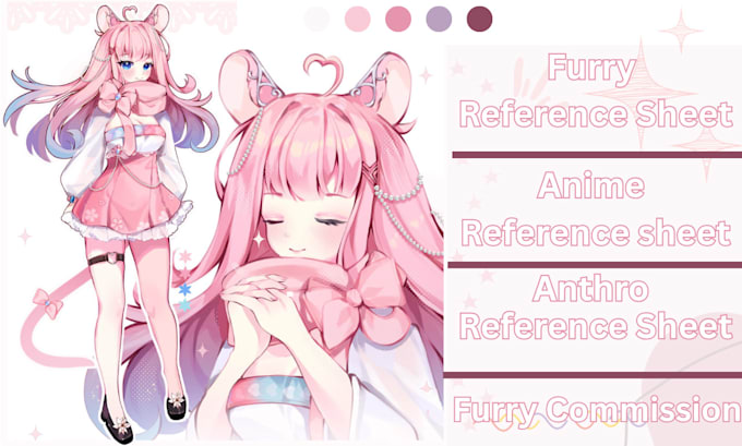 Draw detailed vtuber reference sheet, furry ref sheet, character ...