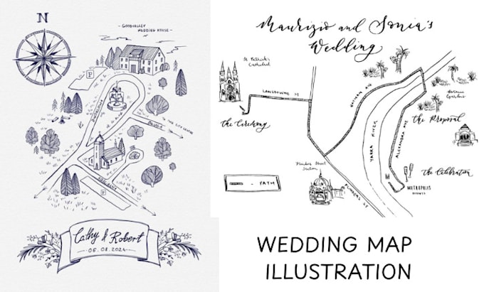 Wedding map, custom illustrated event map, venue direction map ...