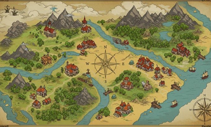 Create custom illustration maps, fantasy map design, tourist map, game ...