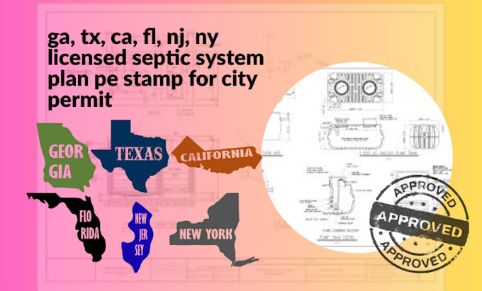Ga, tx, ca, fl, nj, ny licensed septic system plan pe stamp for city ...