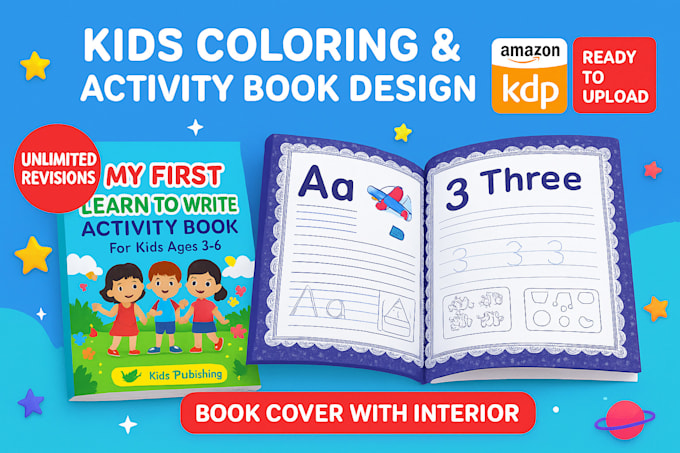 Create kids coloring book cover kids activity book interior cover ...