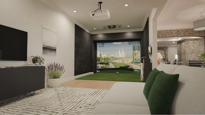 Virtual golf simulator,3d basement,padel court,golf club,indoor decor ...