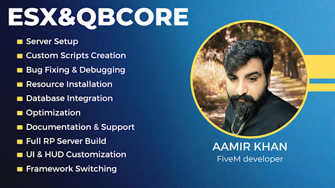 Create custom fivem scripts, esx, qbcore, server setup and optimization by Aamirkhan913 | Fiverr