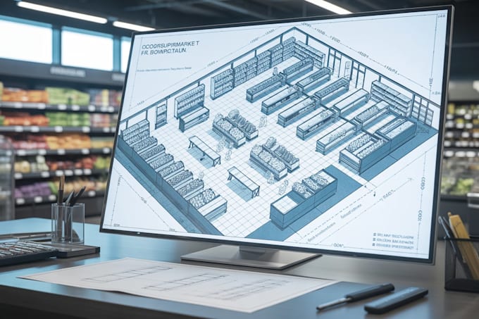 Design a professional supermarket layout and 3d floor plan expert ...