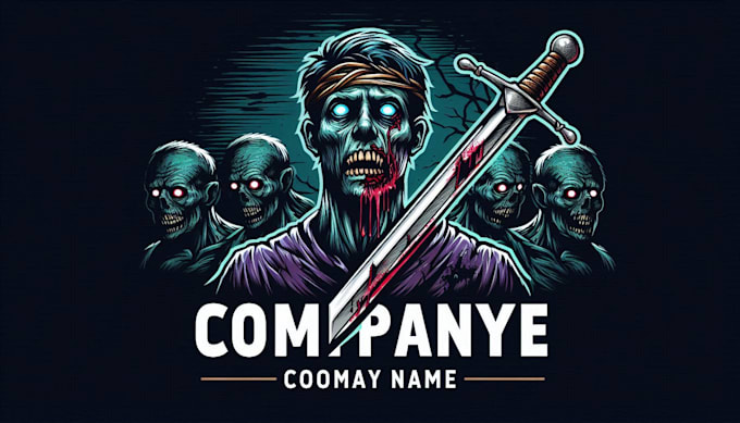 Create scary zombie stabbed with a sword logo with text with any file ...
