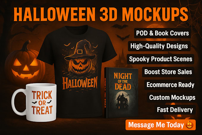 Design spooky halloween 3d product mockups for pod book and ecommerce ...