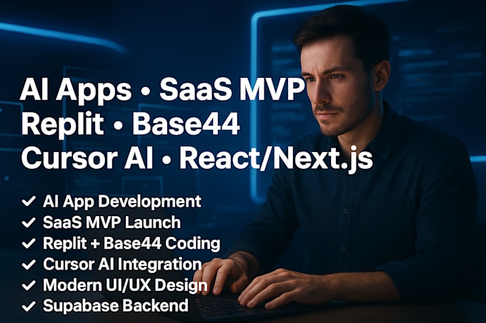Desenvolver app de ia saas mvp replit servidor base44 cursor ia react js next js adorável