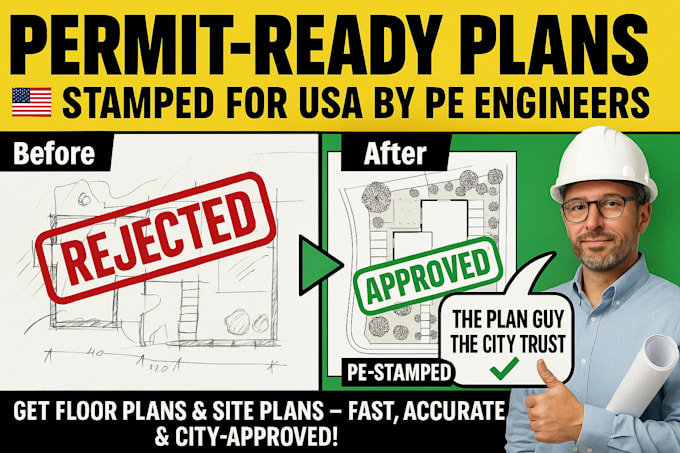 Create floor plan, site plans architectural permit ready for usa pe ...