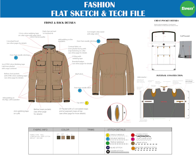 Design fashion tech packs and flat sketches for clothing by Arkashik ...