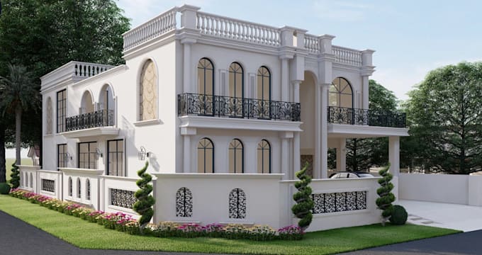 Render 3d elevation plan, victorian exterior design, ornate decor ...
