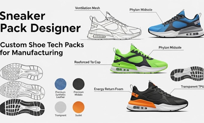 Custom footwear design, sneakers design, hill, boot tech pack design ...