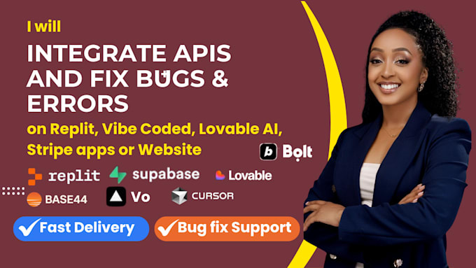 Integrate apis and fix bugs on replit, vibe coded, lovable ai, stripe apps by Pie_love86 | Fiverr