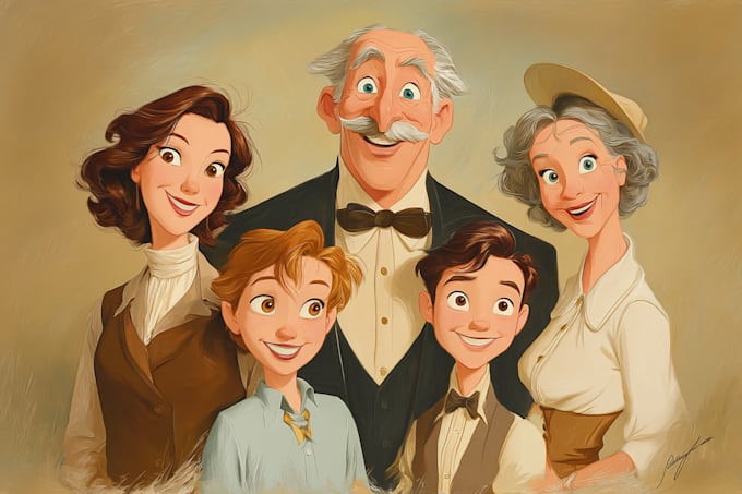 Design a professional disney family portrait by Milesowery | Fiverr
