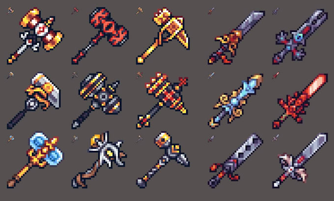 Pixel art icons, items, ui, logo, assets in 8x8, 16x16, 32x32, 64x64 ...