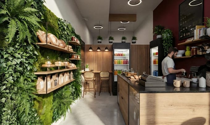 Enhance 3d modern bakery interior,checkout counter,interior design,cgi ...