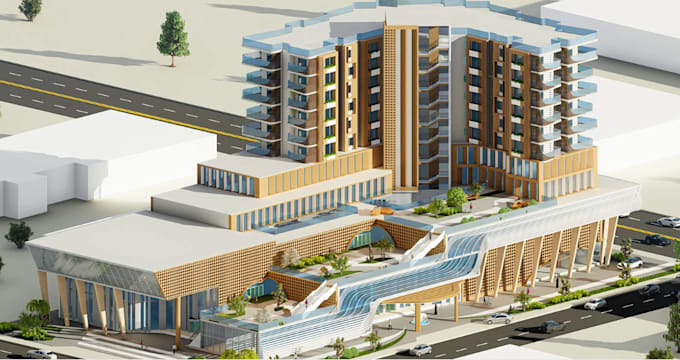 Rebuild cityscape site map,high rise tower,rooftop deck,driveway render ...