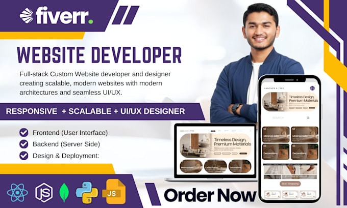 Build a custom javascript react next js website full stack pro ...