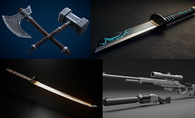 Do 3d gun models game weapons props sword assets mini gun scifi gun fps ...