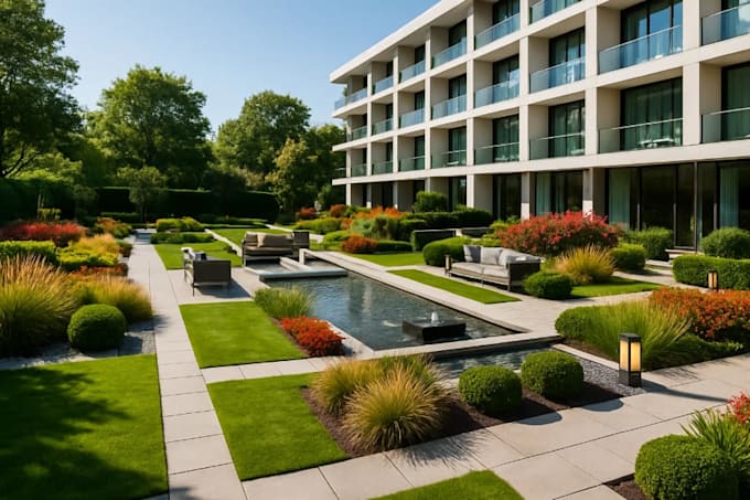 Design modern landscape and garden plans for hotels and commercial ...
