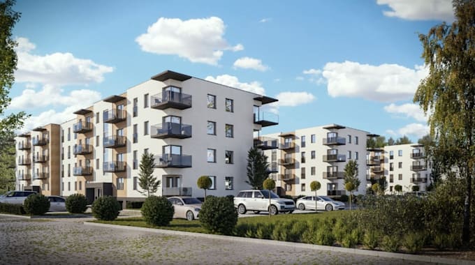 Redesign 3d residential building,exterior layout,urban living,balcony ...