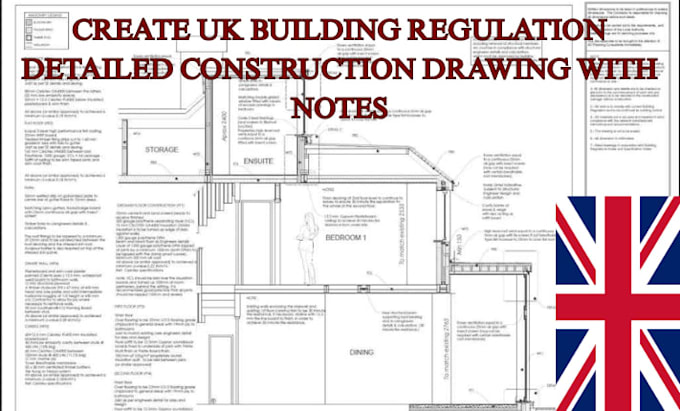 Create uk building regulation detailed construction drawing with notes ...