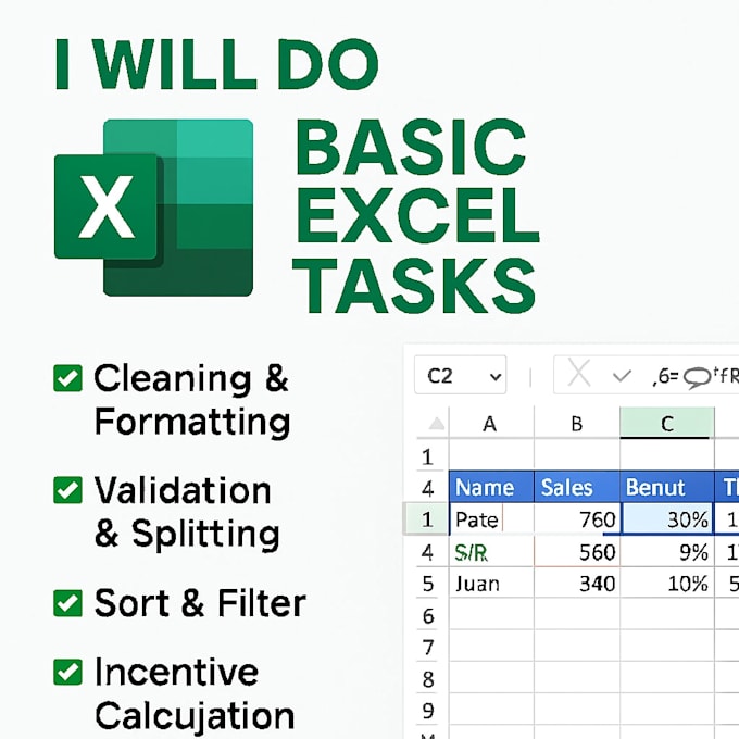 Do basic excel tasks like cleaning, formatting, formulas and data ...
