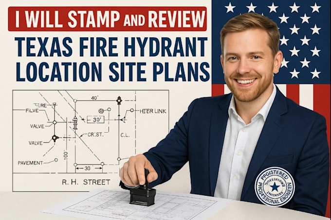 Review and stamp texas fire hydrant location site plans by Julio ...