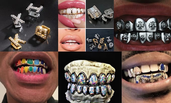 Do 3d gemstone grill cad design, grillz set rendering, teeth diamond ...