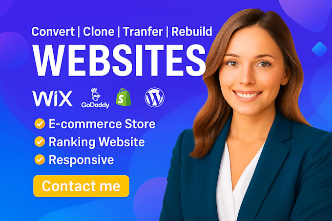 Convert clone shopify tranfer godaddy rebuild wix squarespace to wordpress by Dennis_build | Fiverr