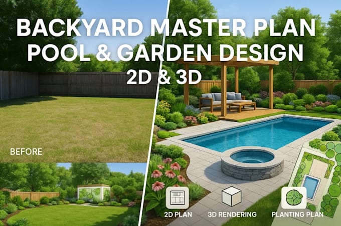 Create backyard master plan, pool design, and garden landscaping by Gunra_design | Fiverr