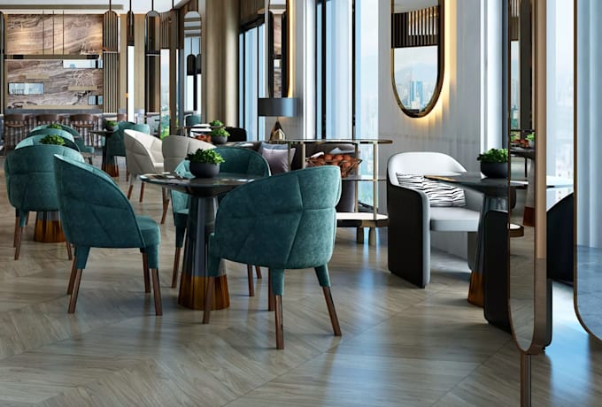 Detailed architectural design,restaurant interior,3d realistic render ...
