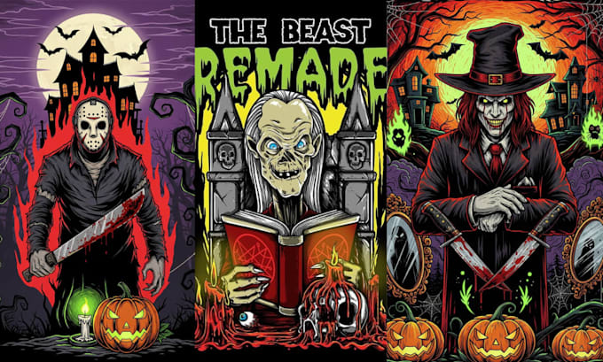 Draw spooky horror movie poster design retro vintage comic album cover ...