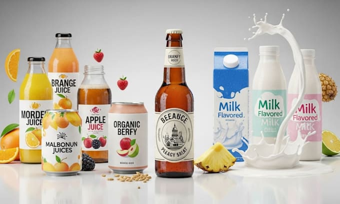 Design juice label for beverages beer, energy drink liquid milk can ...