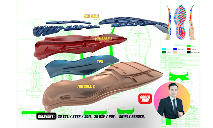 Create 3d shoe sole from your 2d technical drawing by Karin20031991 ...