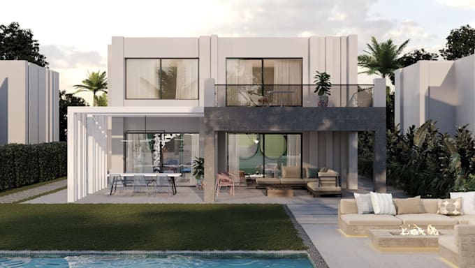 Layout archviz cgi exterior, egyptian style building,outdoor space ...