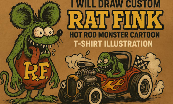 Draw custom rat fink ed roth hot monster cartoon kustom kulture t shirt ...