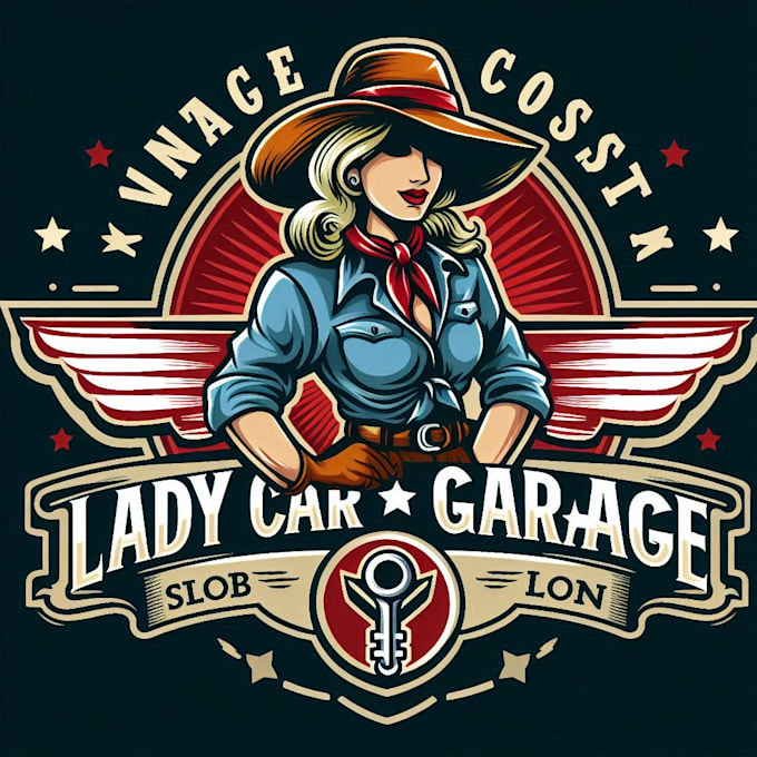 Make a vintage lady car garage mascot logo with t shirt design by ...