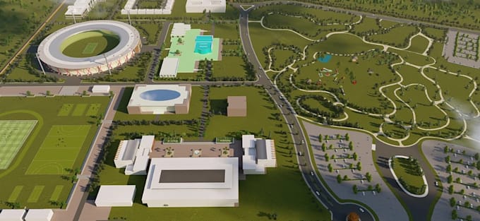 Redesign 3d aerial masterplan,sports complex,landscaped zones,site ...