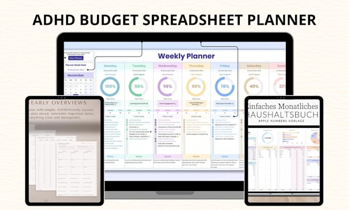 Design german adhd planners, journal, budgeting worksheets, habit ...