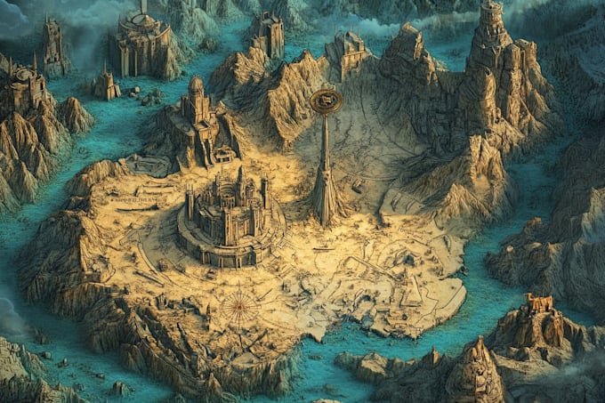 Hand drawn vector fantasy map illustration city map by Jakaylavogel ...