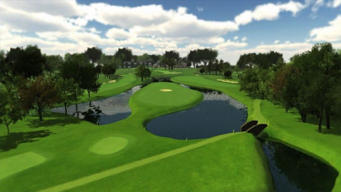 Render 3d golf course,field, club,arena,hole,putting green,sand bunker ...