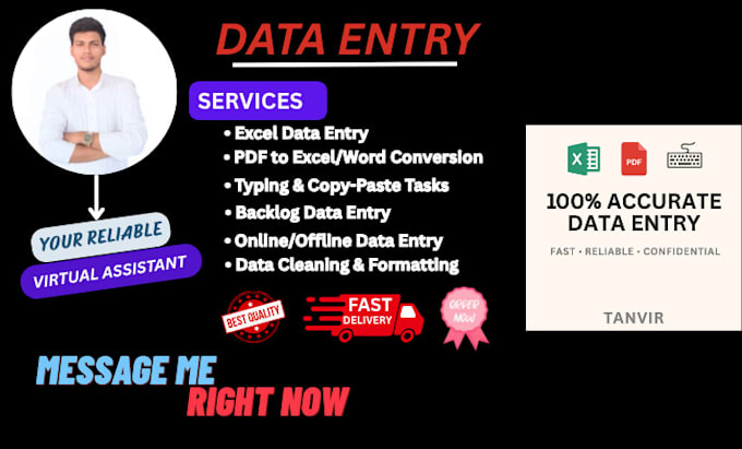 Professional data entry services with fast delivery and 100 percent accuracy by Tanvir8934 | Fiverr