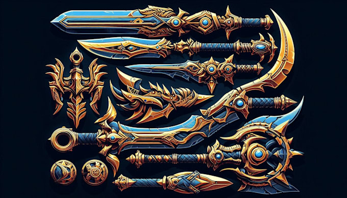 Create detailed 2d weapons with an epic style by Tillelabram | Fiverr