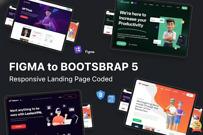 Convert your figma design to a responsive bootstrap 5 landing page by Jahin_web | Fiverr