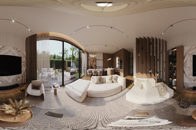 Retouch 3d house interior design,large ventilation living area ...