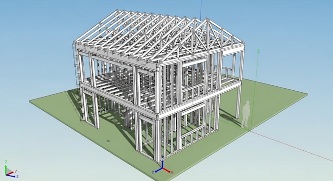 3d model wood and timber house framing, steel frame structure in ...