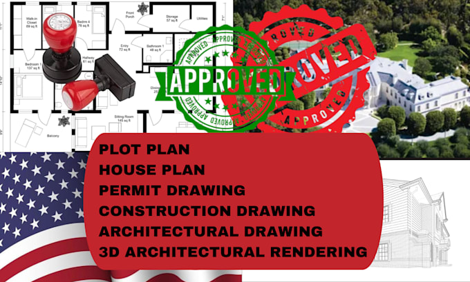 Draw, stamp 3d architectural rendering, plot plan, construction drawing ...